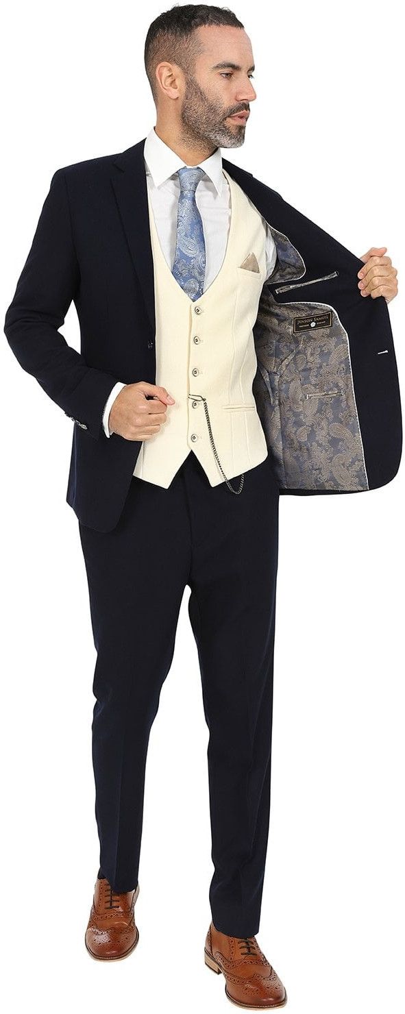 Jenson Samuel Alnwick Navy Suit with Kelvin Cream Waistcoat