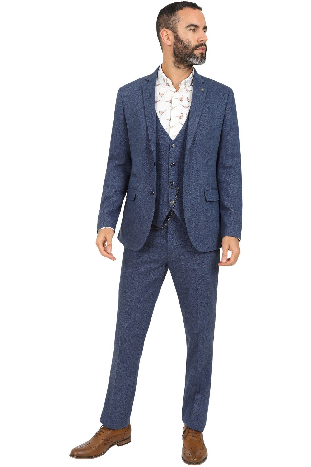 Jenson Samuel Lincoln Navy Blue Herringbone Three Piece Suit
