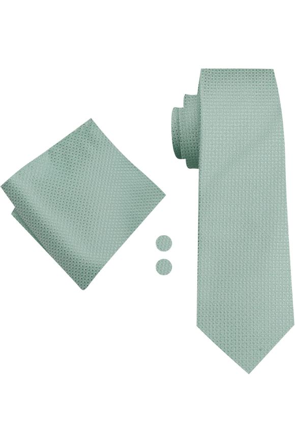 Sage Green silk tie, pocket square & cufflink set